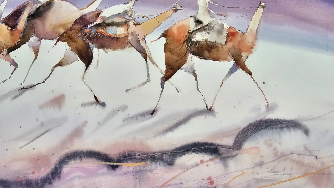 Chasing the Sky Fire - The Birth of Camel Racing - Surrealism Art